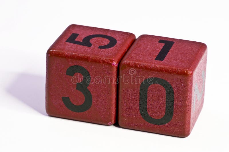 Number Thirty Written on a Red Wooden Cube of a Calendar Date Stock ...