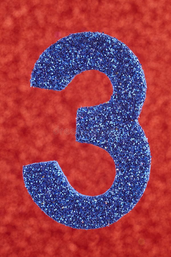 Number Three Blue Color Over a Red Background. Anniversary Stock Image ...