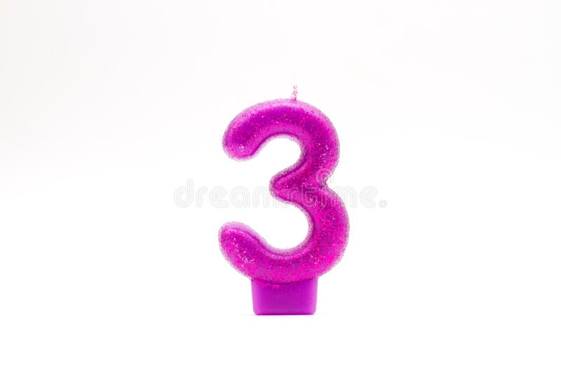 Number Three Candle. Purple Glitter 3 Birthday Candle Stock Photo ...