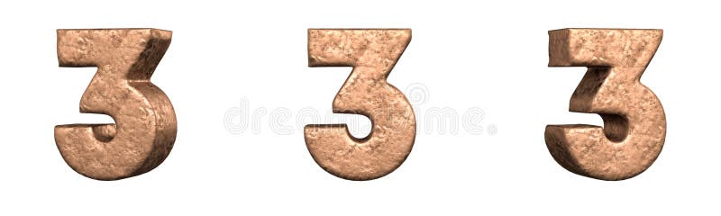 Number 3 Three from Copper Numbers Collection Set. Isolated Stock ...