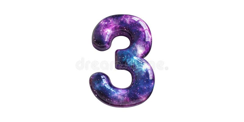 Number Three with Cosmic Galaxy Texture. Celestial Design and Mystical ...