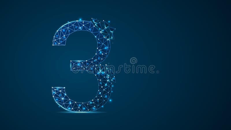 Number Three 2D Low Poly Abstract Illustration Consisting of Points ...