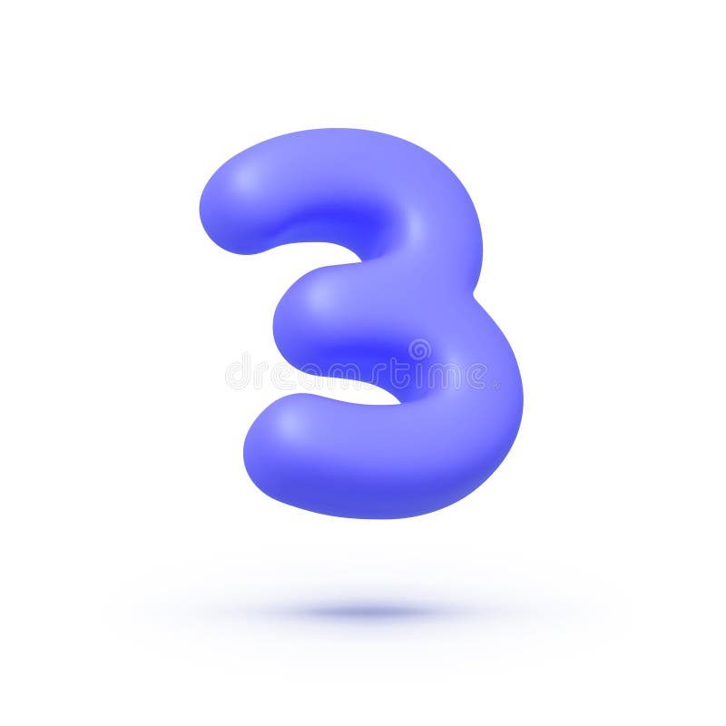 Number Three in 3d Style. Modern 3d Lettering with Three 3d on White ...