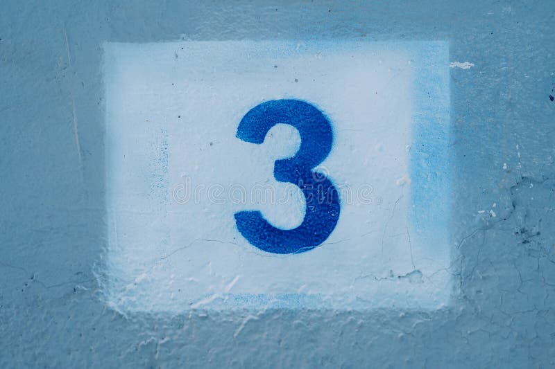 Number Three Drawn on a Blue Wall in a White Rectangle Stock Image ...
