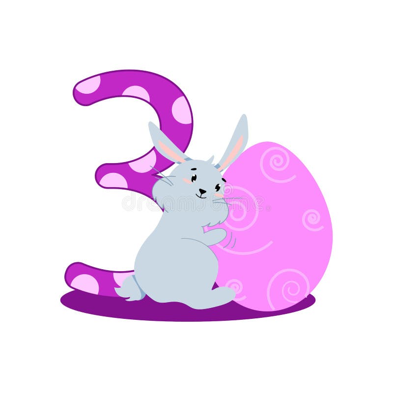 Number Three and a Gray Bunny with a Pink Egg Stock Vector ...