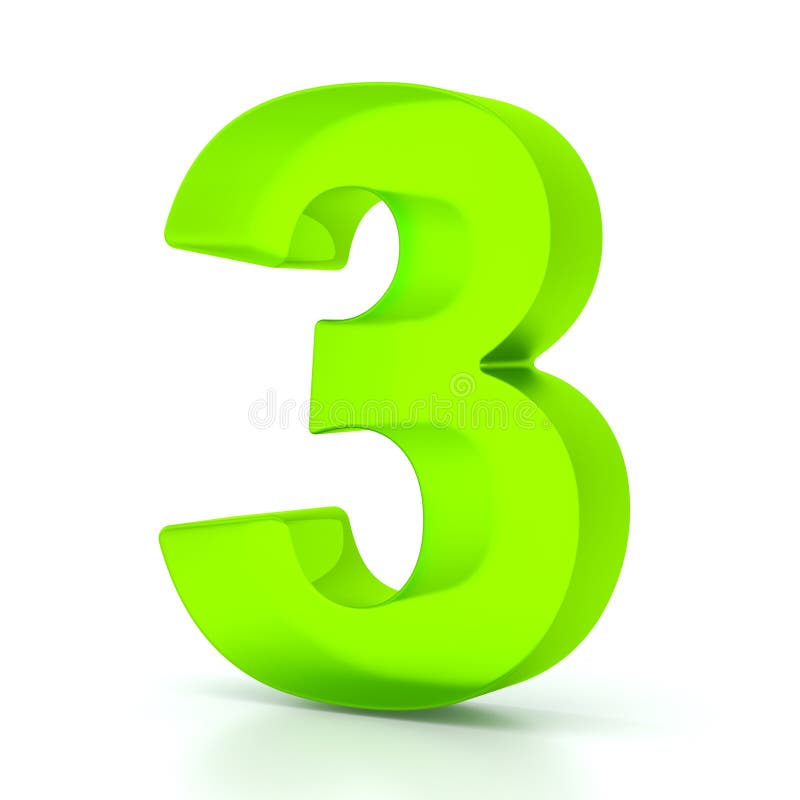 Number Three with Green Glass Material. 3d Symbol for Graphic Design ...
