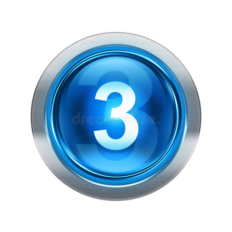Number Three Icon Blue with Metallic Edging. Stock Illustration ...