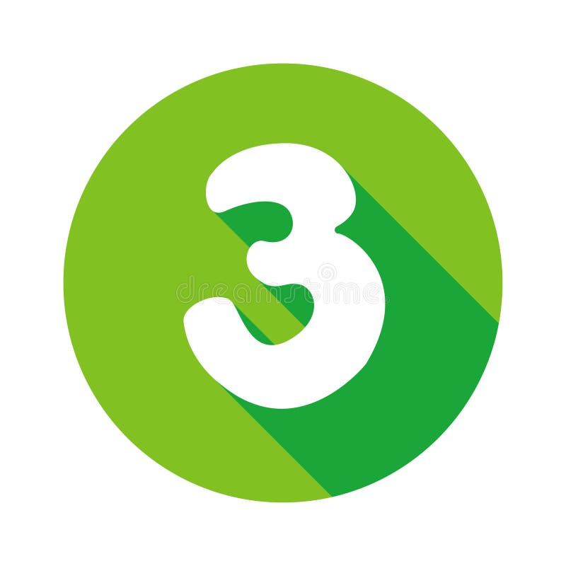 Number 3 Three Icon Vector Illustration, Flat Design Icon with Long ...