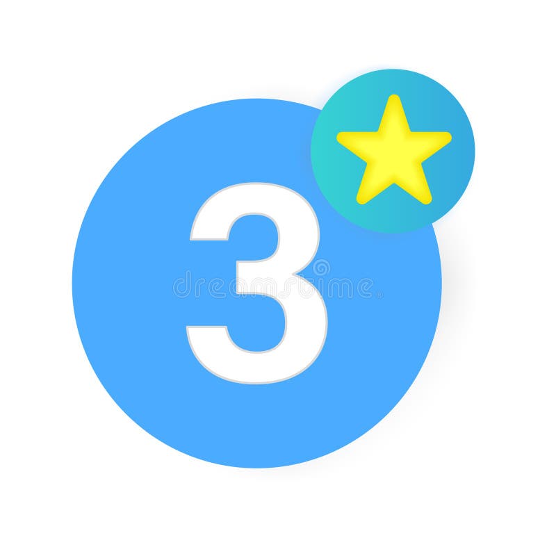 Number Three Icon. Yellow Star Badge. Bright Blue Circle. Vector Symbol ...