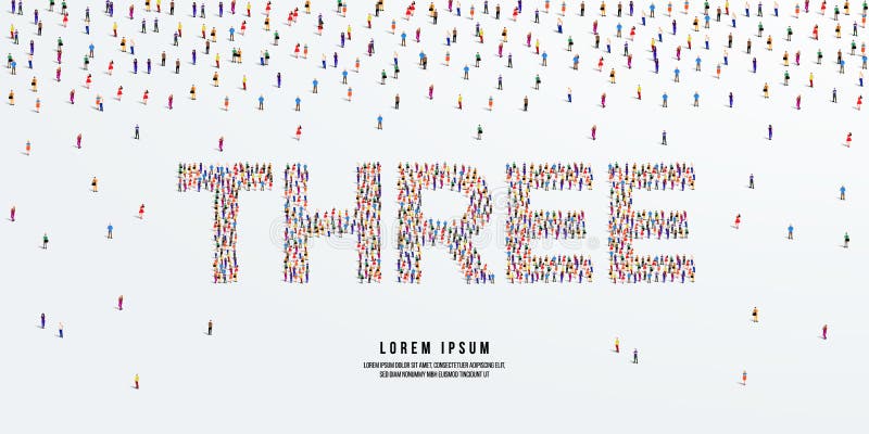 Number Three. Large Group of People Form To Create the Word Three or 3 ...