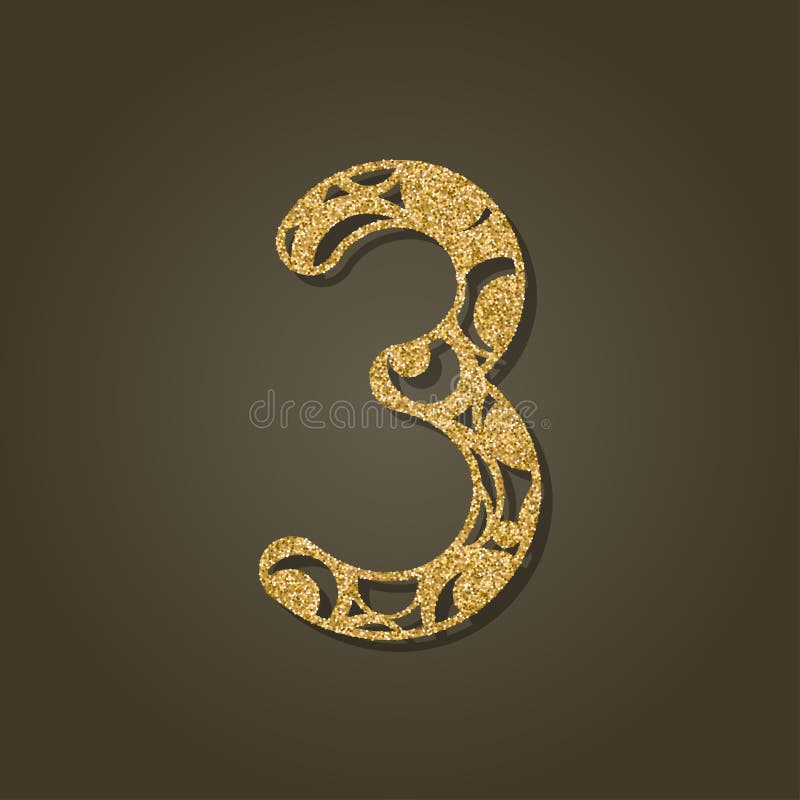Number Three for Laser Cutting.Round Gold Pattern Stock Vector ...