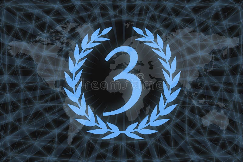 Number Three in a Laurel Wreath on a Dark Background with a World Map ...