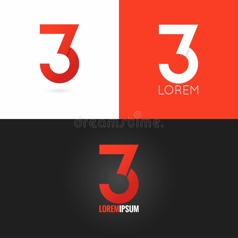 Number Three 3 Logo Design Icon Set Background Stock Vector ...