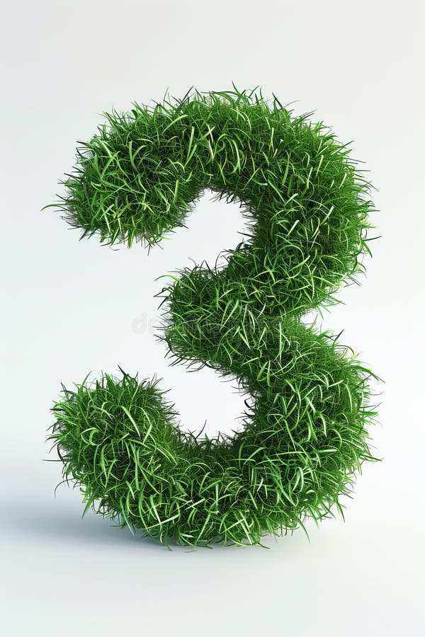 The Number Three or 3 is Made of Grass, 3D Render, with a White ...