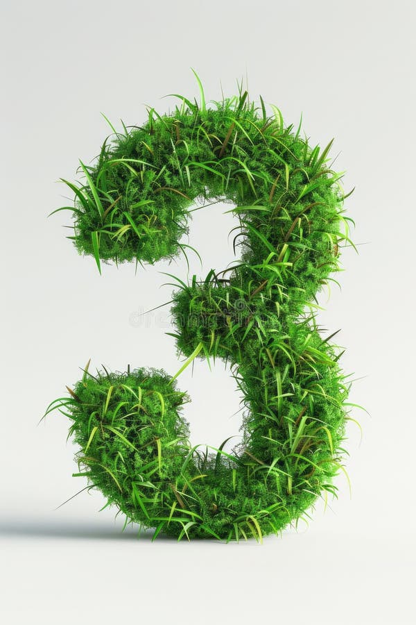 The Number Three or 3 is Made of Grass, 3D Render, with a White ...