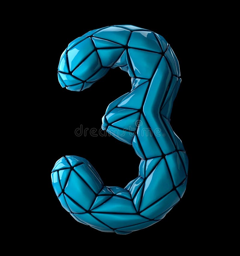 Number 3 Three Made of Low Poly Style Blue Color Plastic Isolated on ...