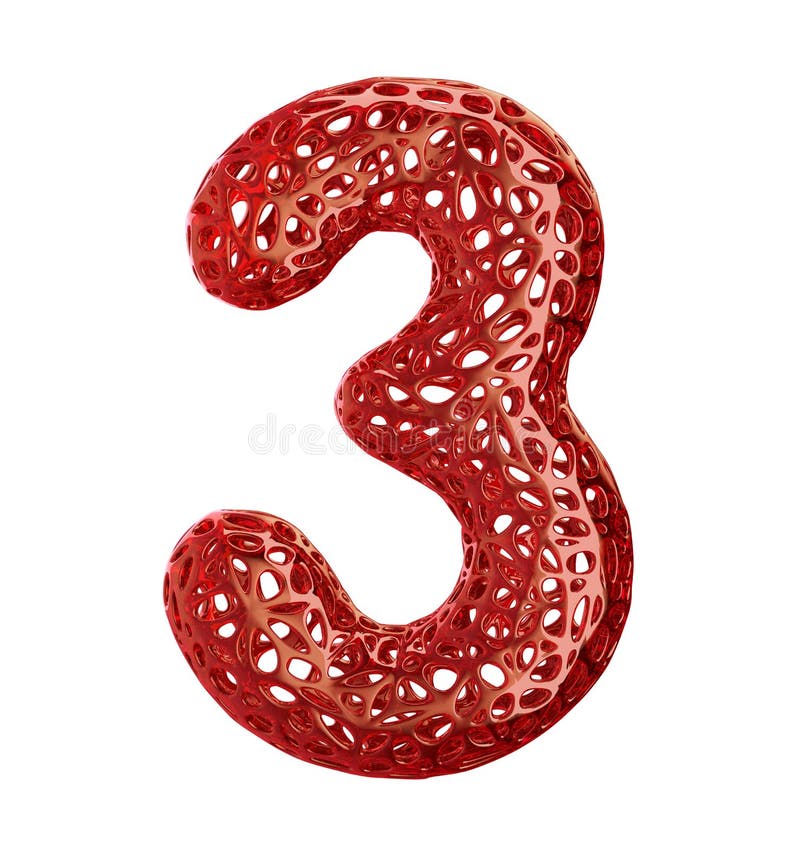 Number 3 Three Made of Red Plastic with Abstract Holes Isolated on ...