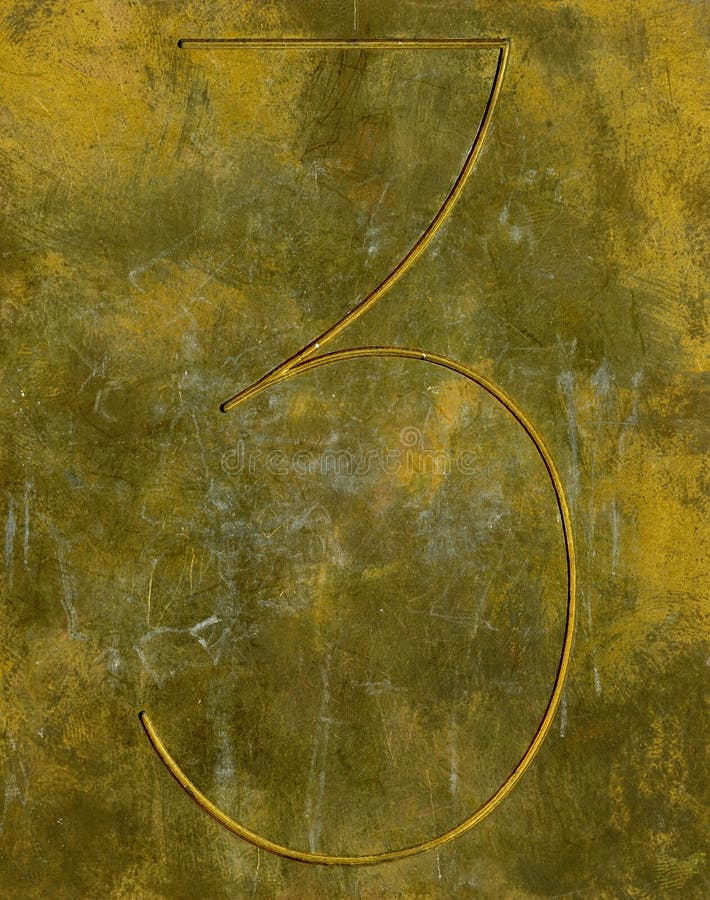 Number 3 on metal plate stock photo. Image of bronze - 209914566