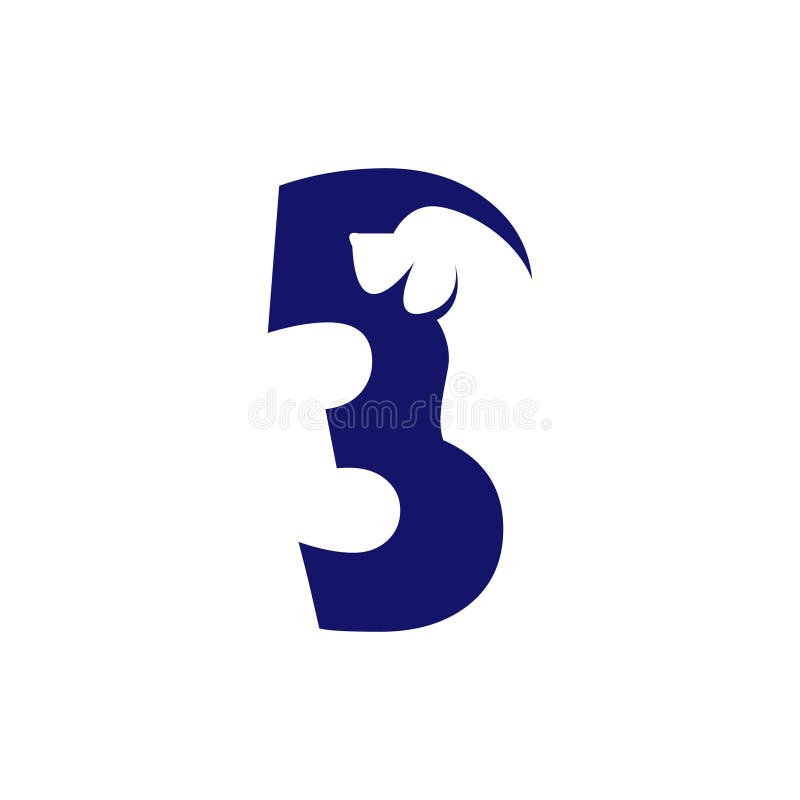 Number Three with a Negative Space Dog Logo Stock Vector - Illustration ...