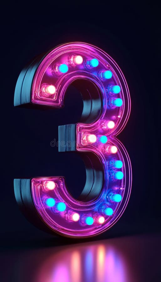 Number 3. Number Three Neon Light Number Three Made of Glowing Colored ...