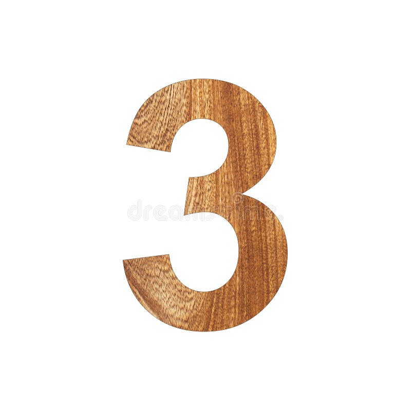 Number Three - the 3 in Oak Wood. White Background Stock Image - Image ...