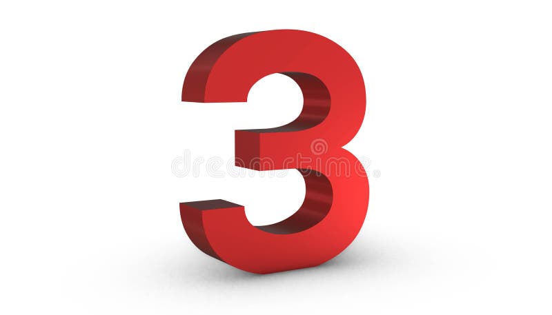 Number 3 Three Red Sign 3D Rendering Isolated on White Background Stock ...