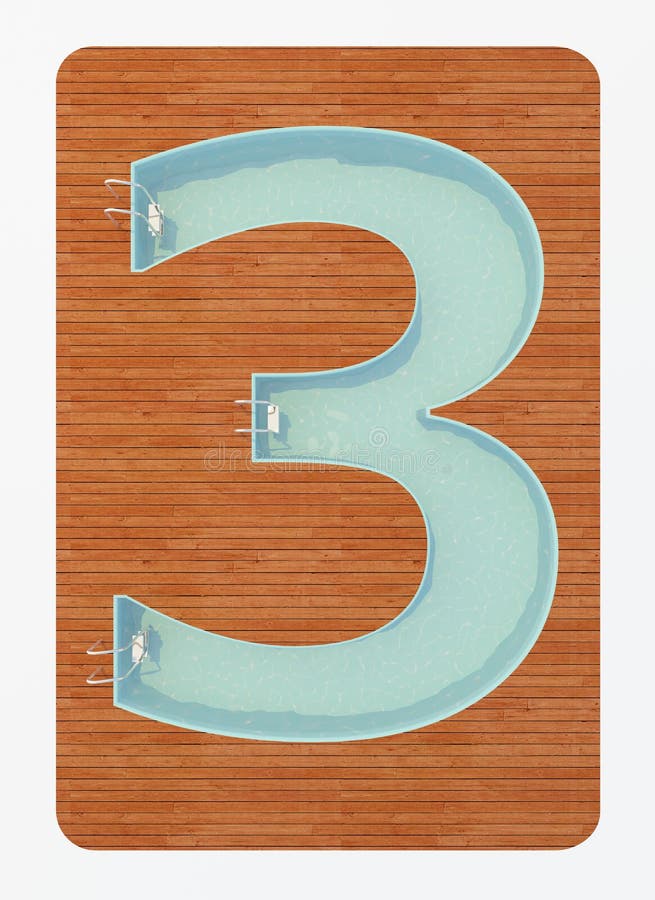 Number Three in the Shape of the Pool 3d Rendering Stock Illustration ...