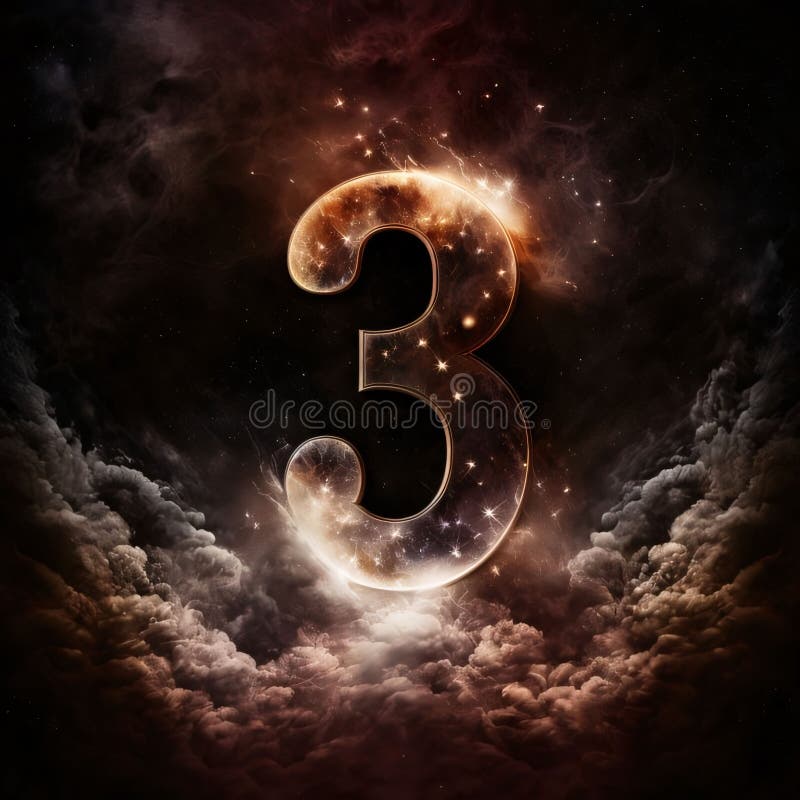 Number Three in the Sky with Stars and Nebula. 3D Rendering Stock ...