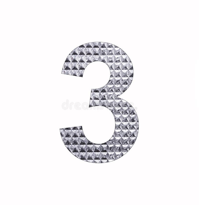 Number 3 - Digit Three in Textured Silver Shiny Paper Stock ...