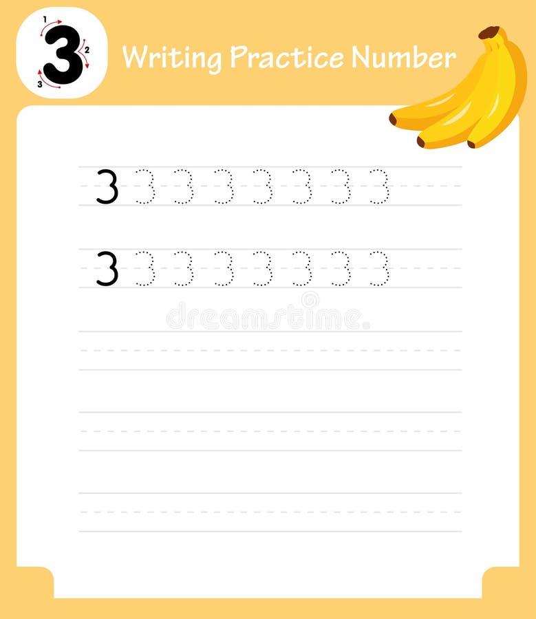 Writing Practice Number Three Stock Vector - Illustration of early ...