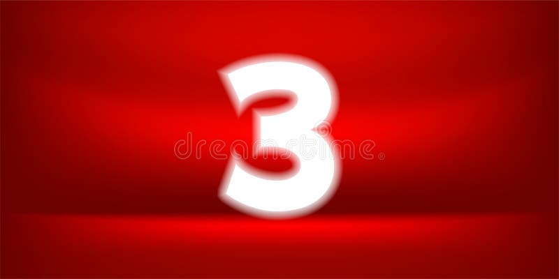 Number Three White Glow on Red Luxurious Background, No. 3 on Red ...