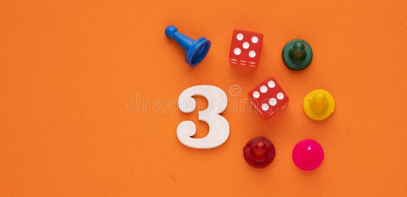 Number Three in White with Pieces and Gambling Dice - Orange Eva Rubber ...