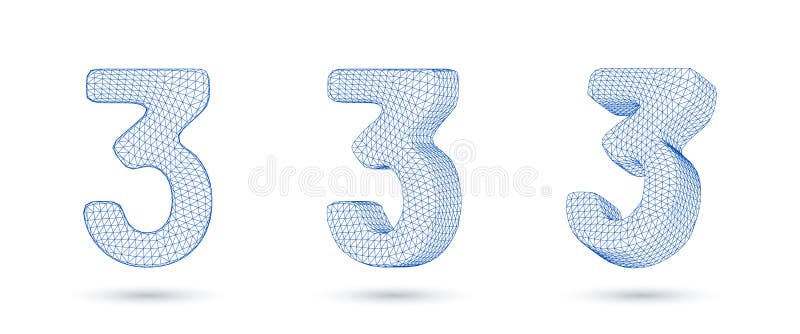 Number Three Wireframe High Polygonal Outline Low Poly Style Vector ...