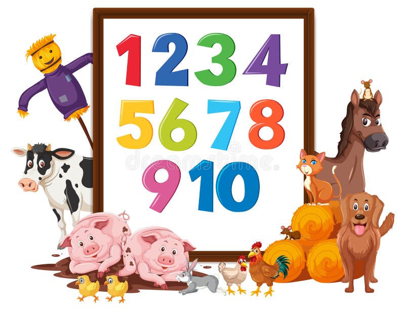Number 0 To 9 on Banner with Farm Animals Stock Vector - Illustration ...