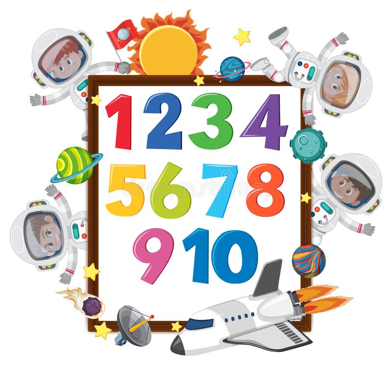 Number 0 To 9 on Banner with Many Kids in Outer Space Theme Stock ...