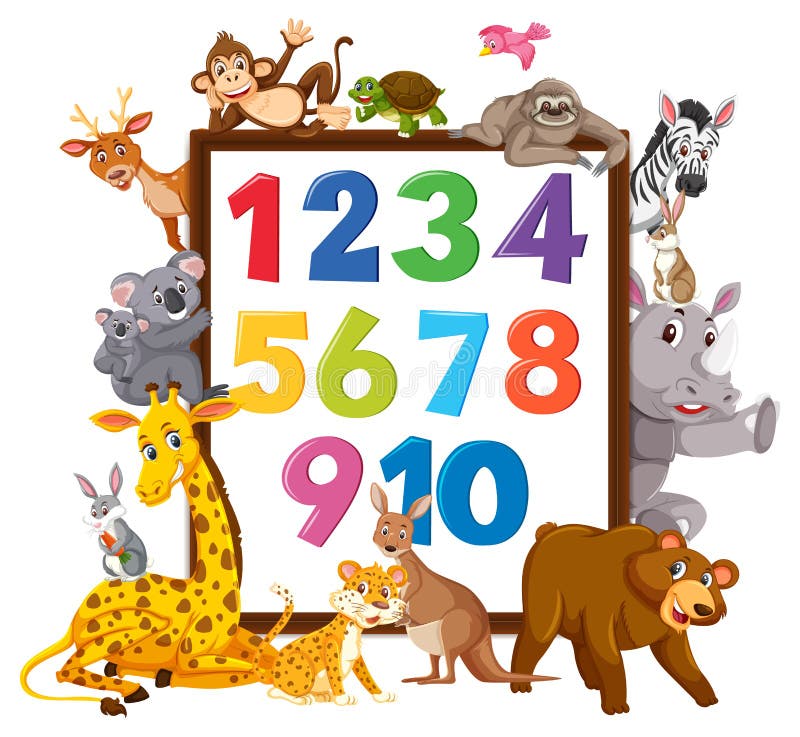 Number 0 To 9 on Banner with Wild Animals Stock Vector - Illustration ...