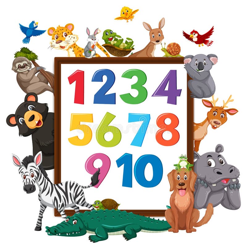 Number 0 To 9 on Banner with Wild Animals Stock Vector - Illustration ...