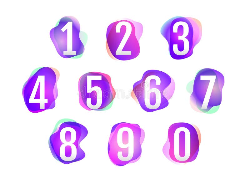 Number 1 To 10 on Pink Purple Neon Colors Fluid Abstract Shape Isolated ...