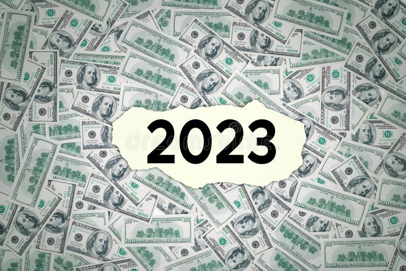 2023 Number on Torn Paper with Money Background Stock Illustration ...