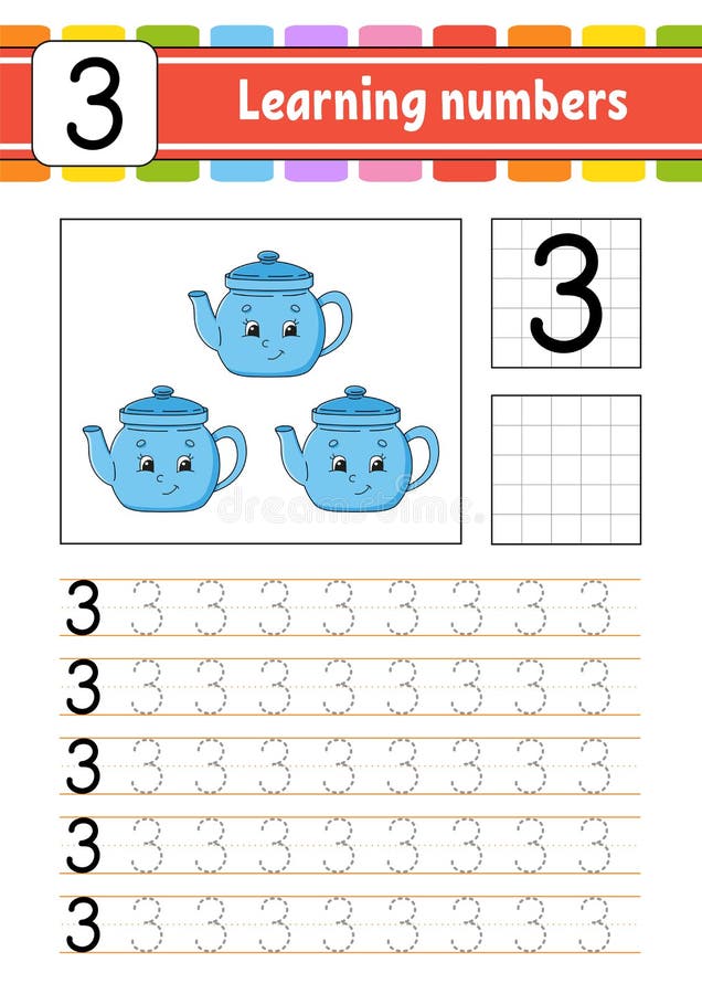Number 3. Trace and Write. Handwriting Practice. Learning Numbers for ...