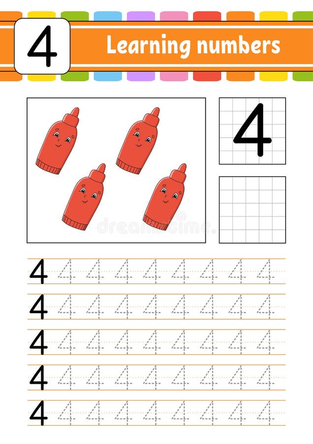 Number 4. Trace and Write. Handwriting Practice. Learning Numbers for ...