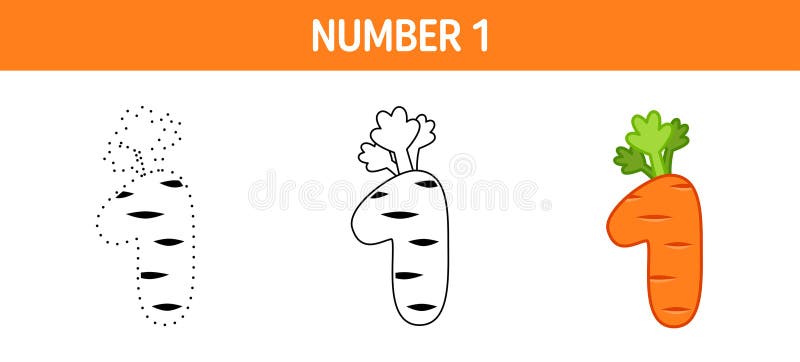Number 1 Tracing and Coloring Worksheet for Kids Stock Vector ...