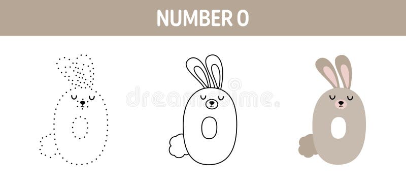 Number 0 Tracing and Coloring Worksheet for Kids Stock Vector ...