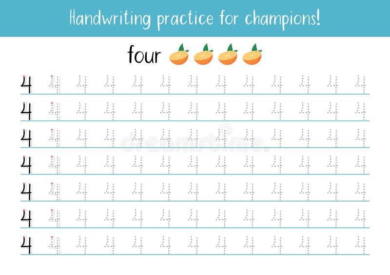 Number 4 Tracing Worksheet – Dashed Line Handwriting Practice for ...