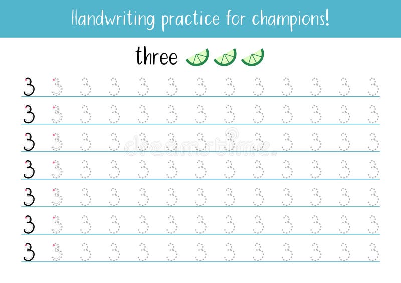 Number 3 Tracing Worksheet – Dashed Line Handwriting Practice for ...