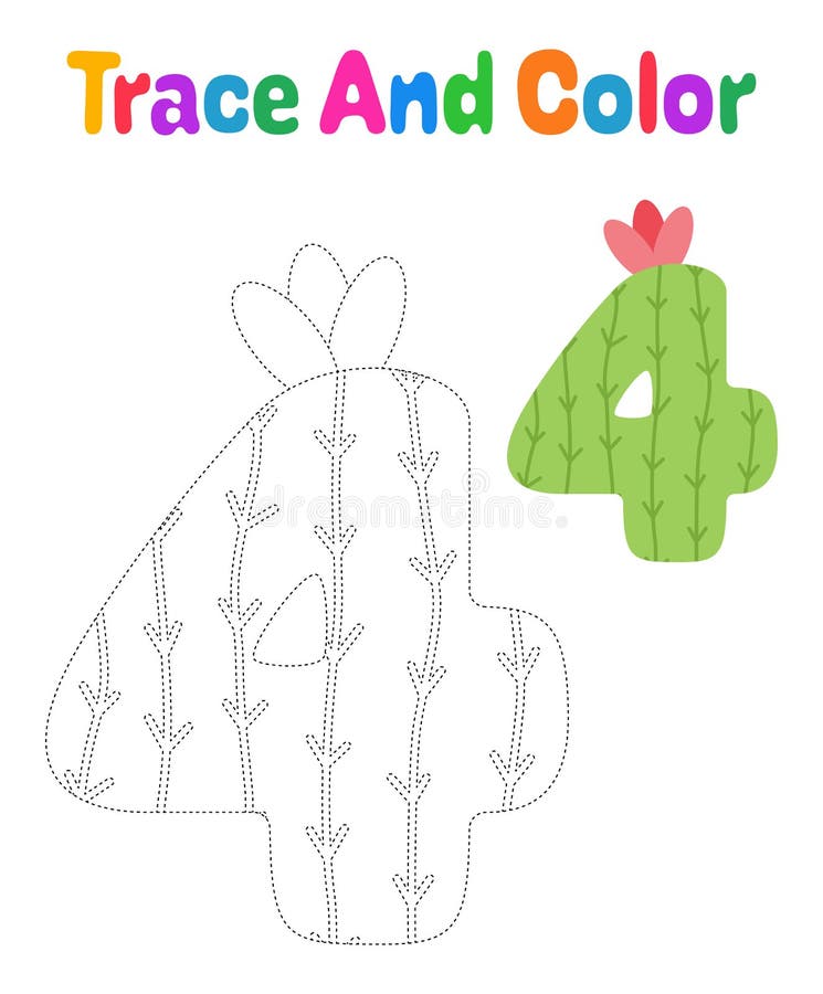 Number 4 Tracing Worksheet for Kids Stock Vector - Illustration of line ...