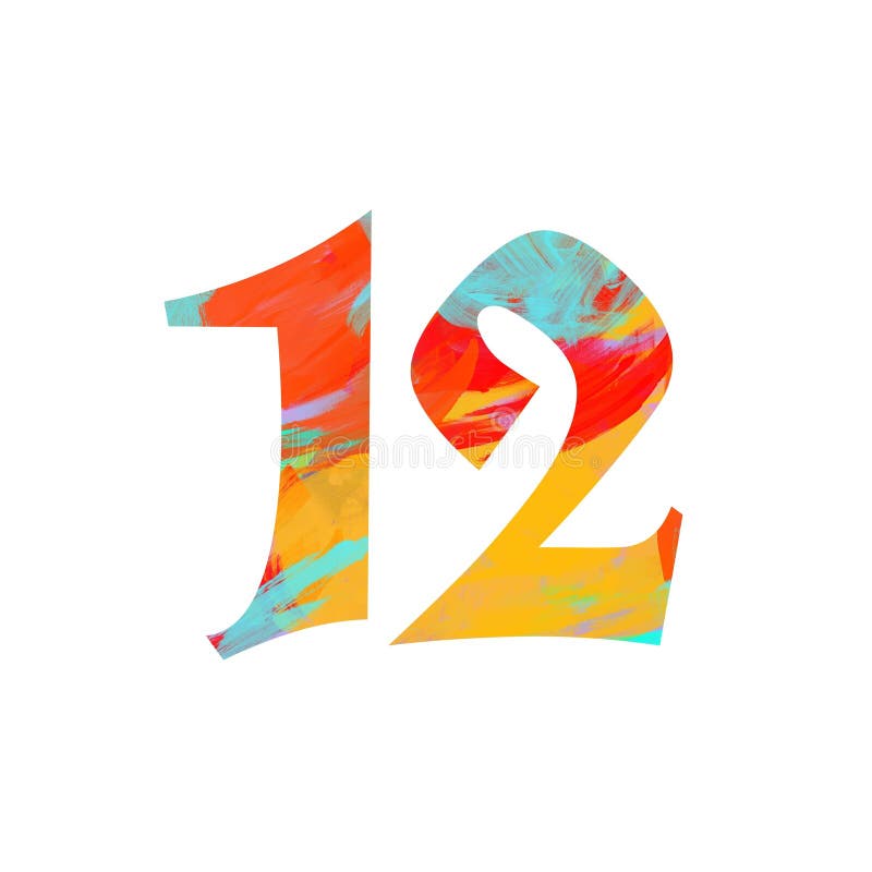 Number Twelve with Abstract Colors on a White Background Stock Image ...