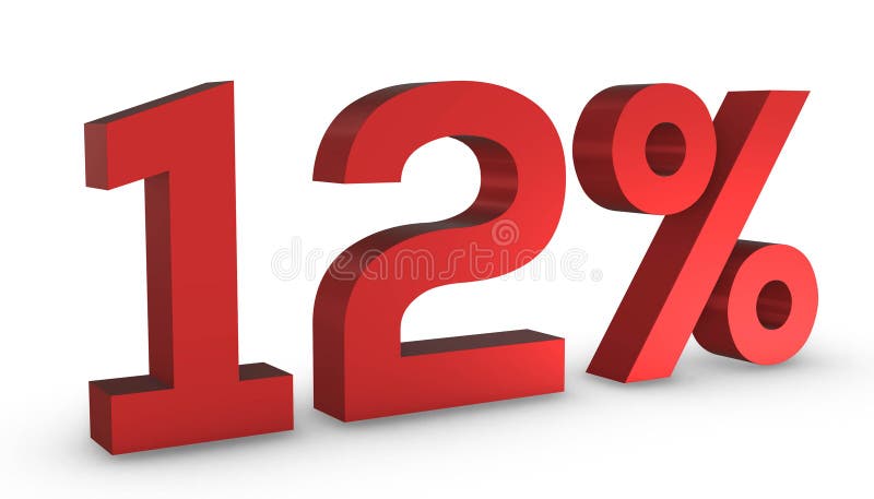 Number Twelve Percent 12 Red Sign 3D Rendering Isolated on White ...
