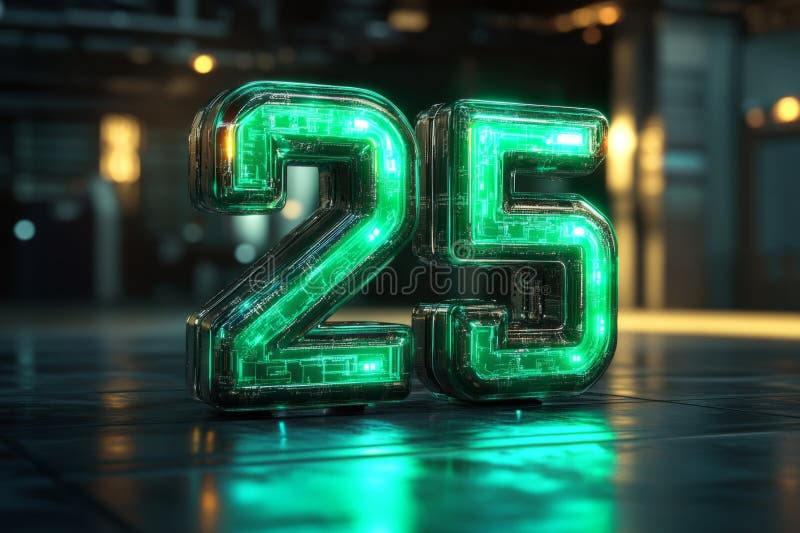 Number Twenty-five Glowing with Electronic Circuits Inside, in ...