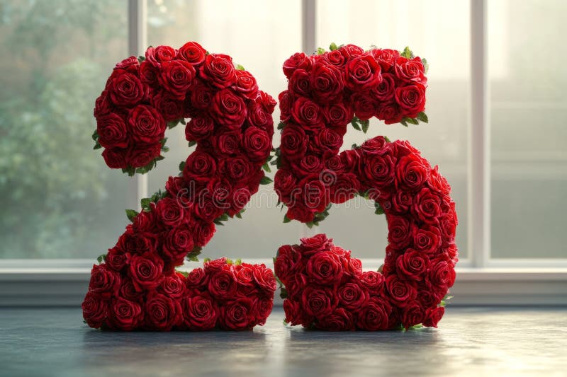 Number Twenty-five Made of Red Roses Celebrating a Silver Wedding ...